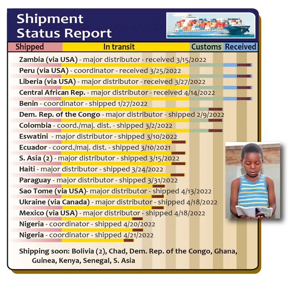 June 22Shipment Status Report - World Missionary Press